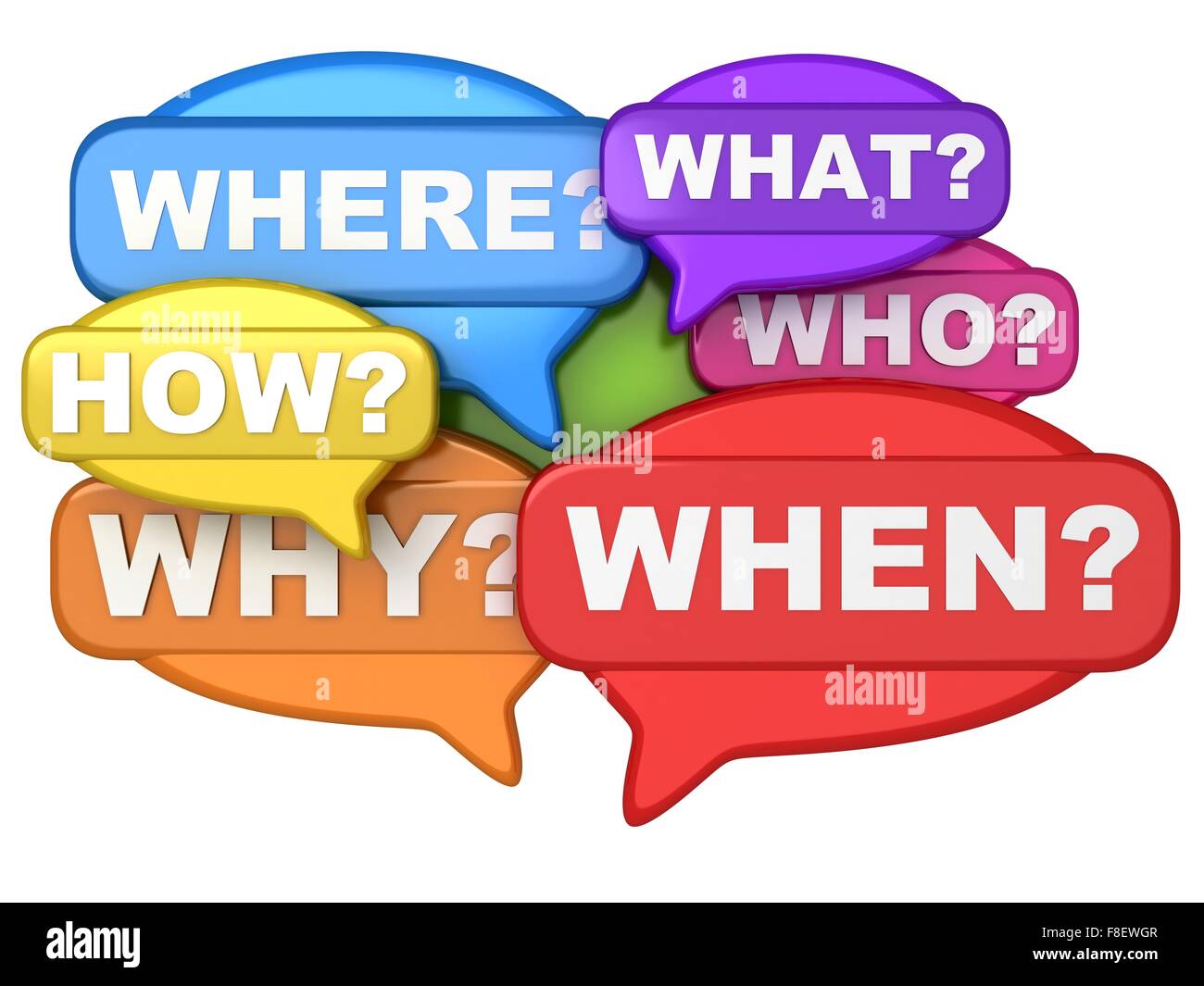 Abstract Many questions (done in 3d, white background Stock Photo - Alamy