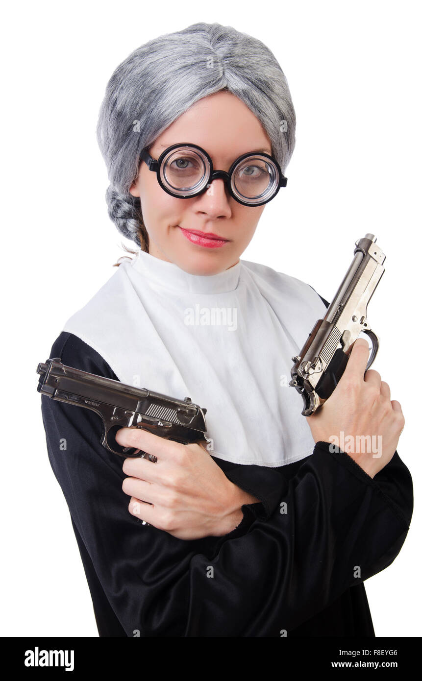 Comic nun isolated on white Stock Photo - Alamy