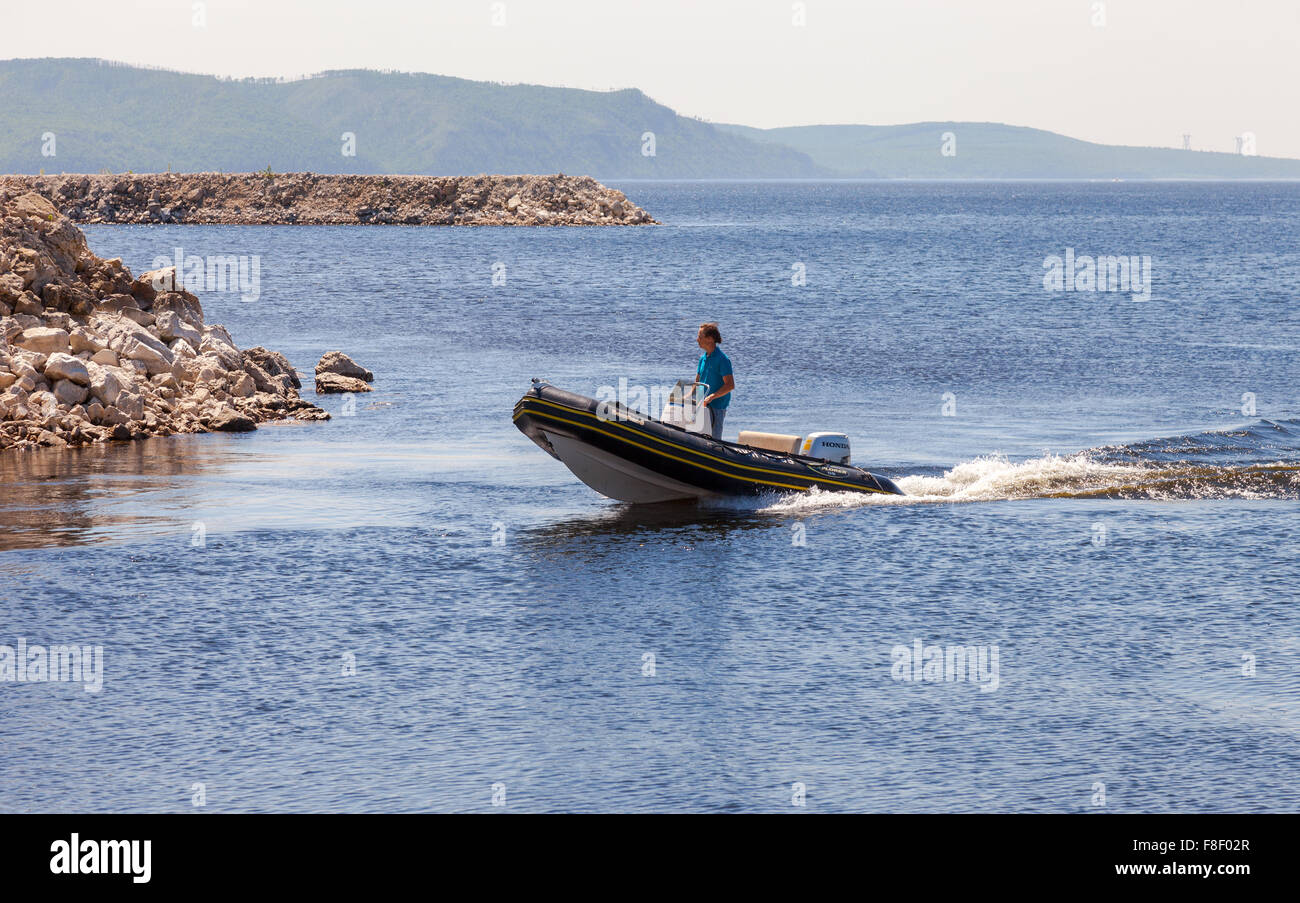Large motor boat on the Volga River in sunny day Stock Photo - Alamy