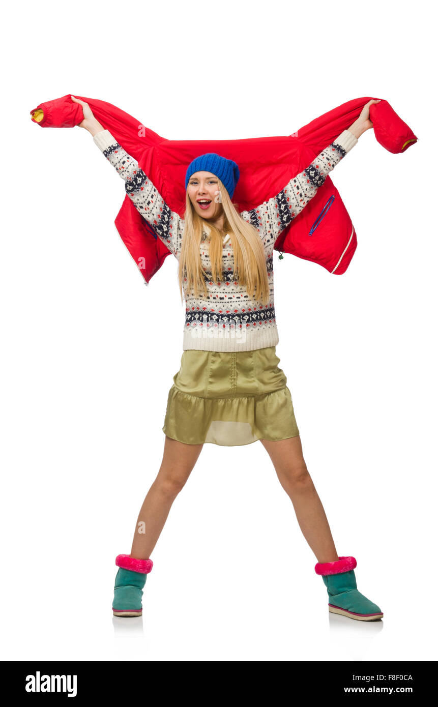A girl in bright winter clothes isolated on white Stock Photo - Alamy