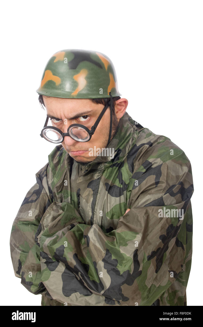 Military man with a gun isolated on white Stock Photo - Alamy
