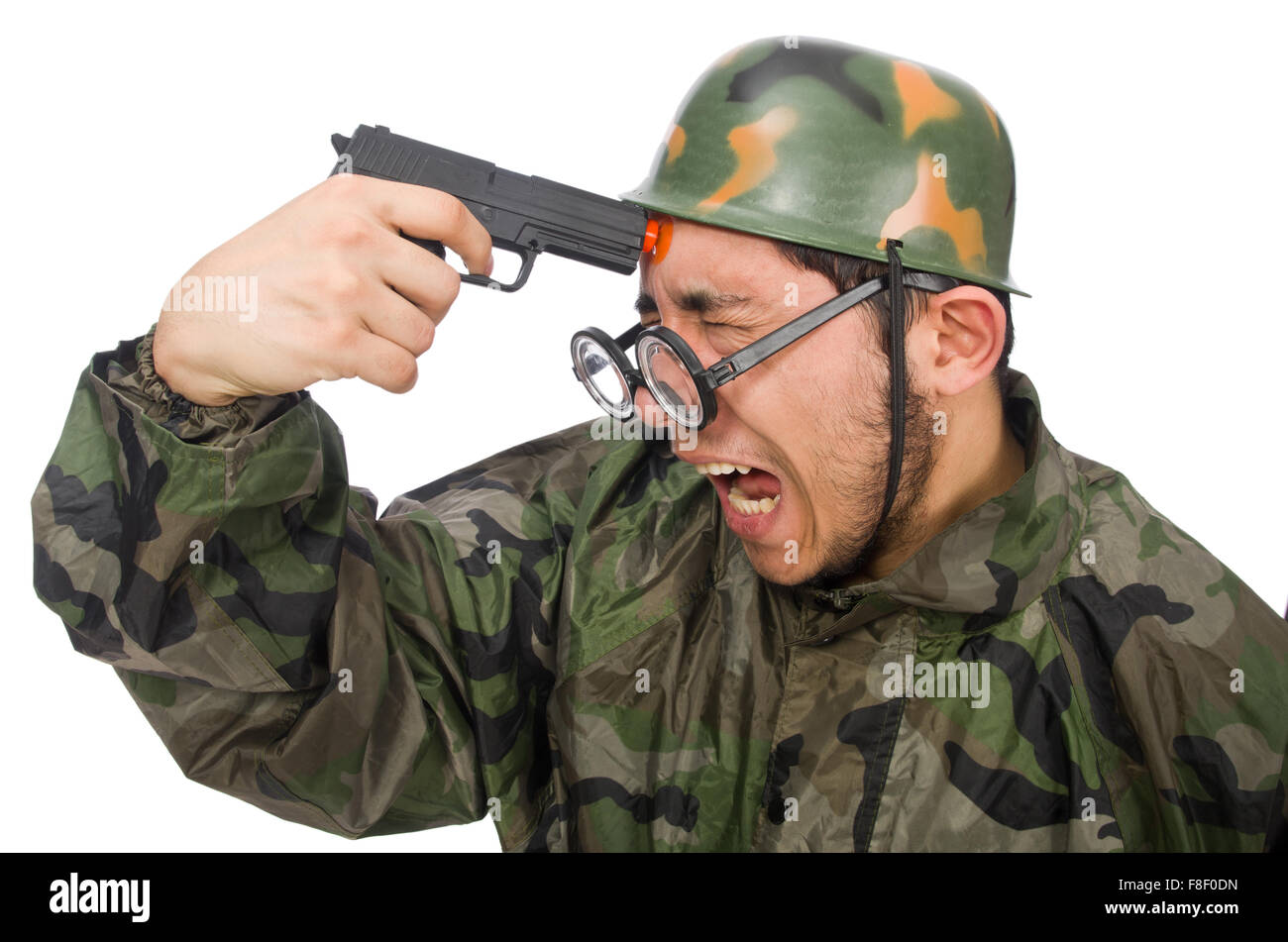 Military man with a gun isolated on white Stock Photo - Alamy