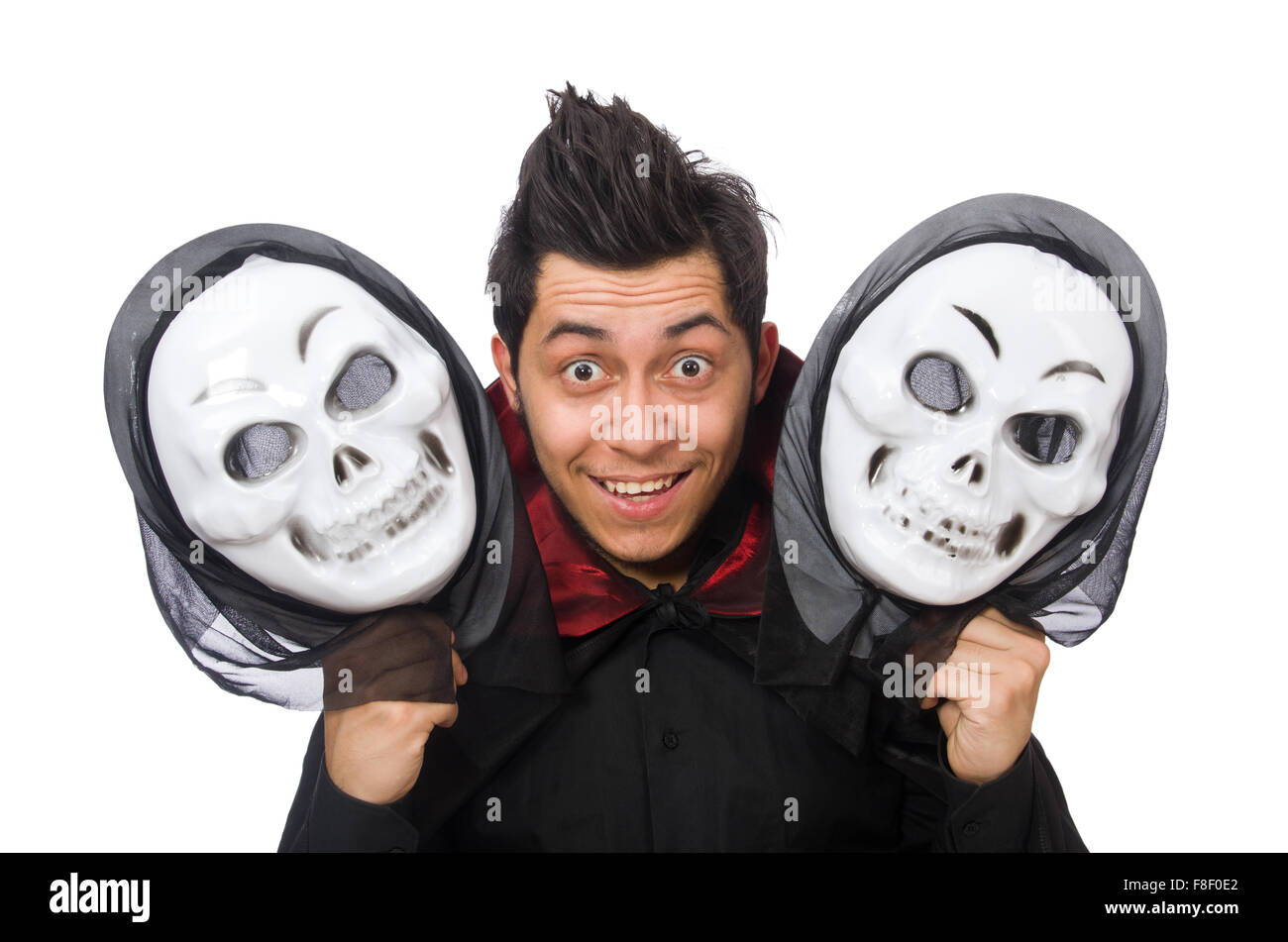 Man in horror costume with mask isolated on white Stock Photo - Alamy