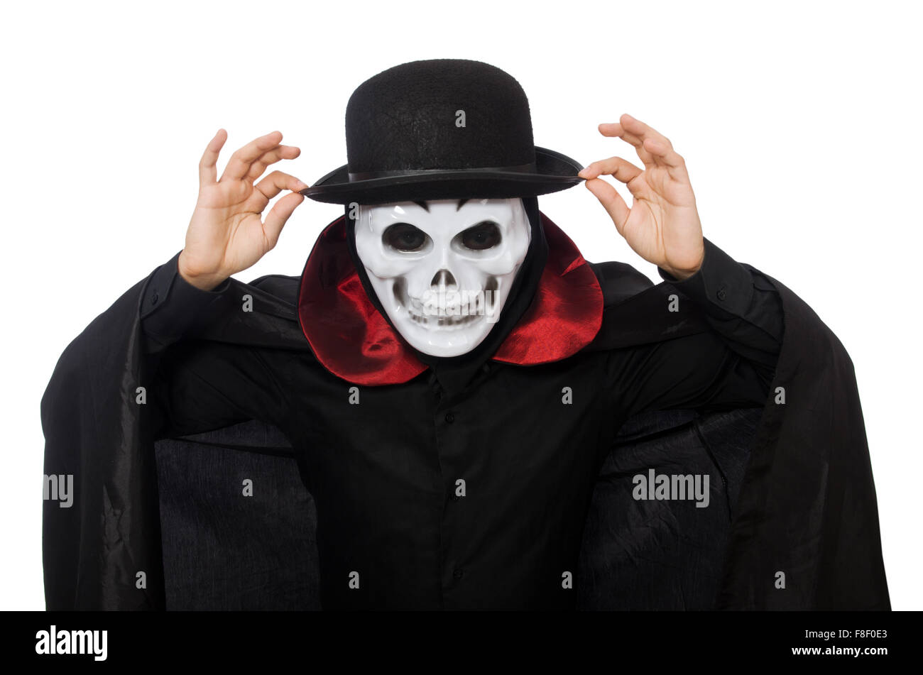 Man in horror costume with mask isolated on white Stock Photo - Alamy