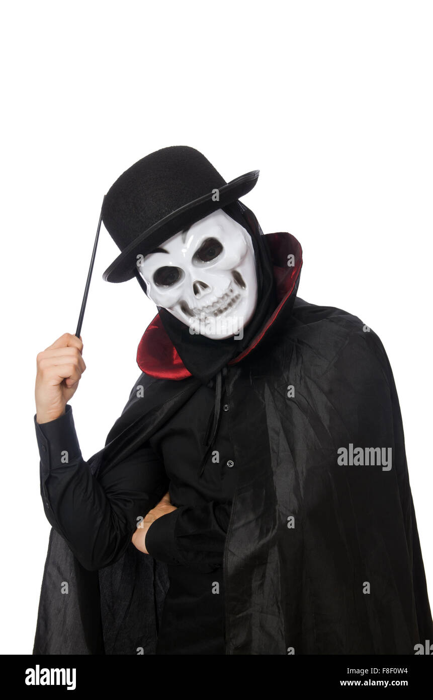 Man in horror costume with mask isolated on white Stock Photo - Alamy