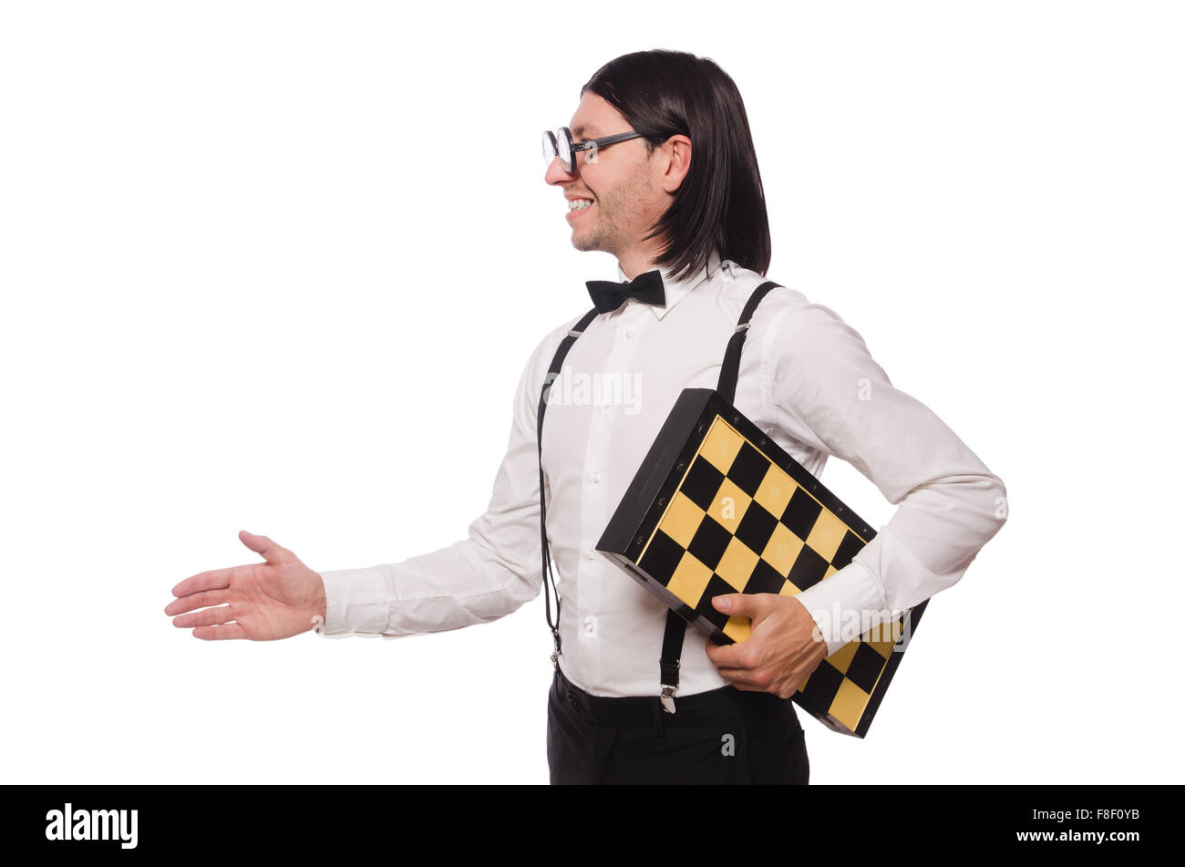 Nerd chess player isolated on white Stock Photo - Alamy