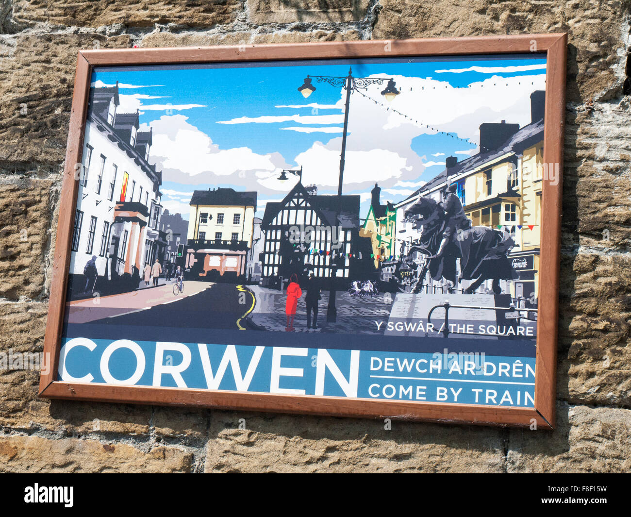 Visit Corwen by train advertising sign on Llangollen Railway Station ...