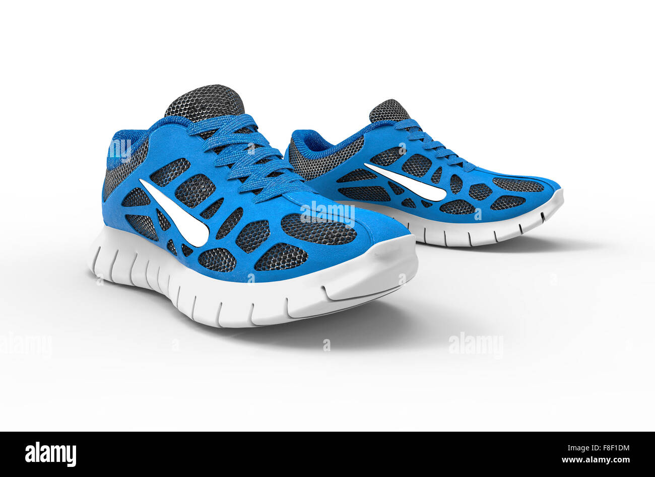 two blue running shoes isolates on white Stock Photo - Alamy