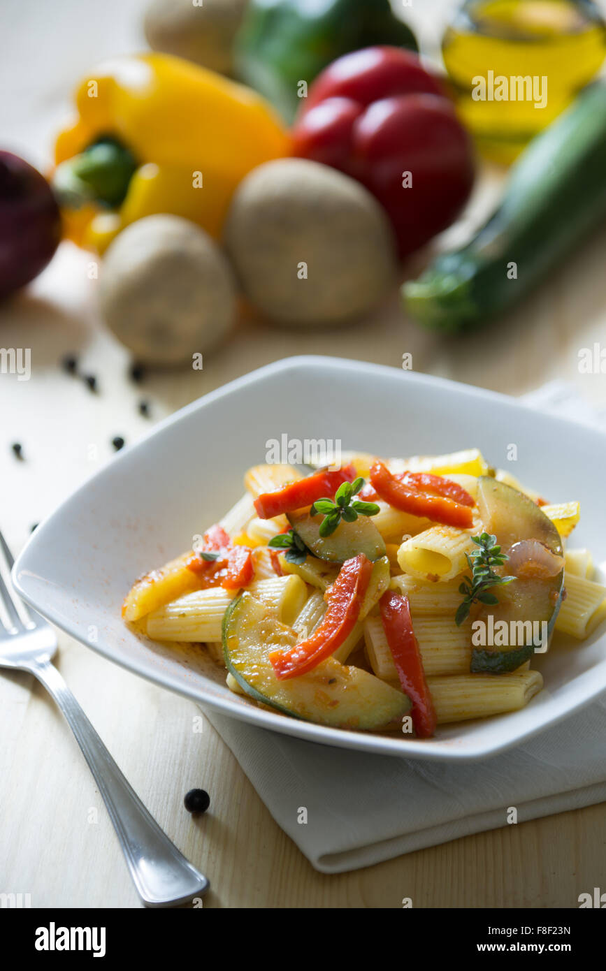 Italian pasta served with vegetable dressing Stock Photo - Alamy