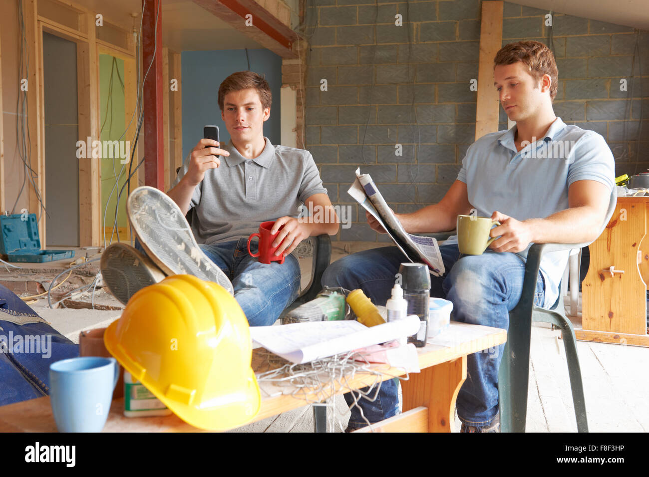 Construction drinking coffee construction site hi-res stock photography ...