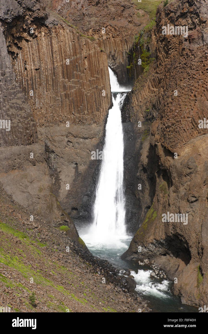 Litlanesfoss waterfall and basaltic rocks in Iceland Southeast area ...