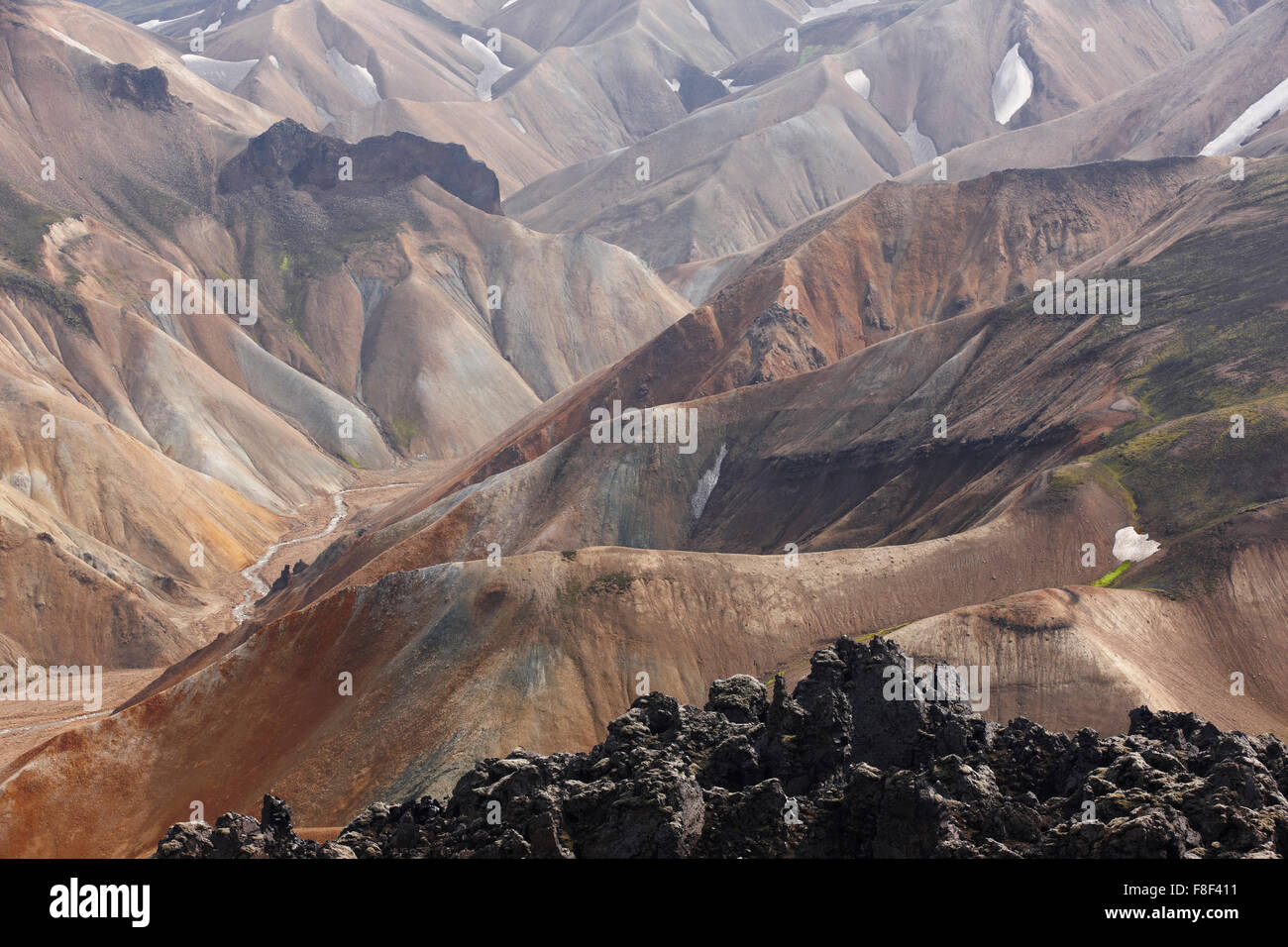 Volcanic landscape with rhyolite formations in Fjallabak, Iceland South ...