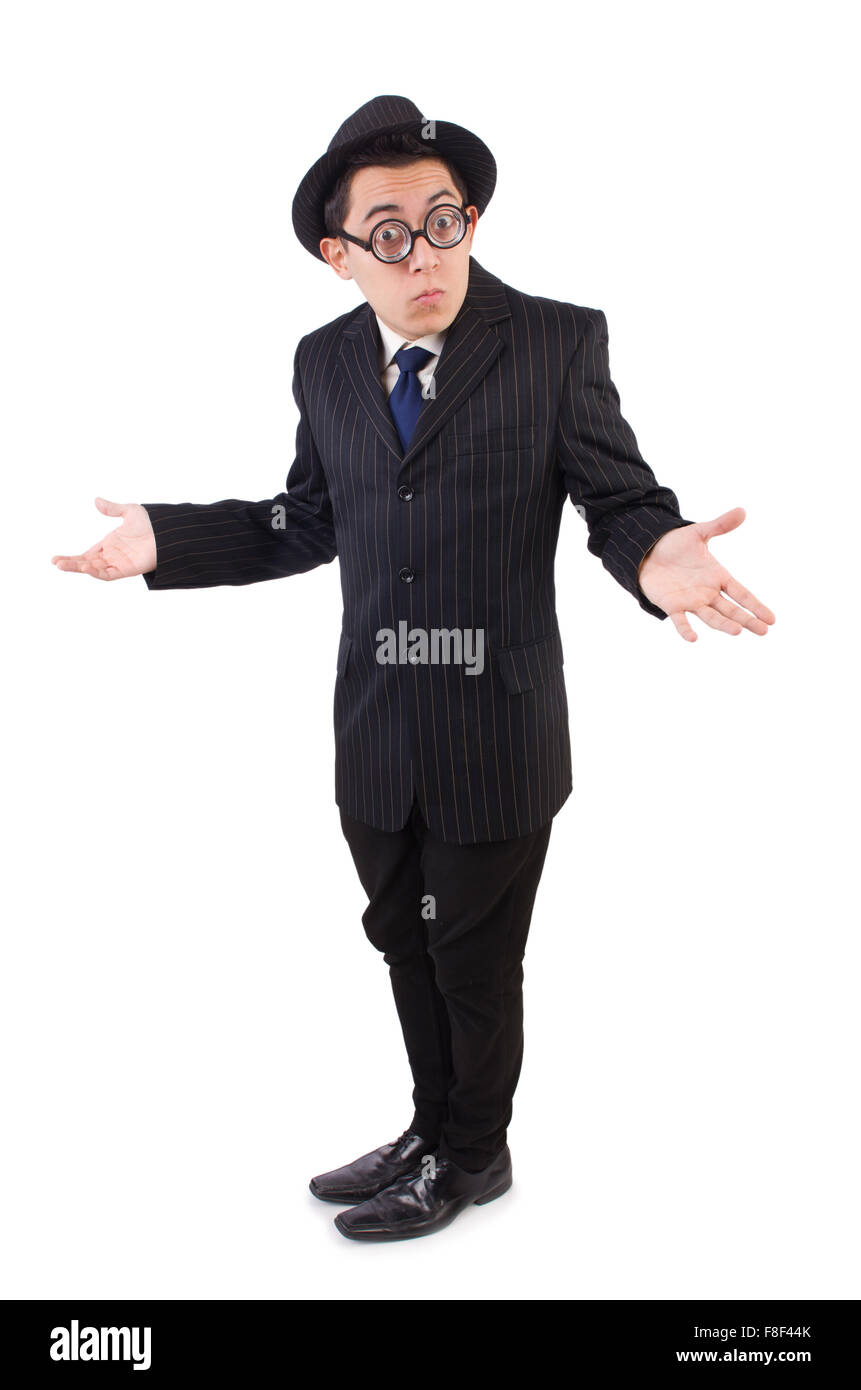 Funny gentleman in striped suit isolated on white Stock Photo - Alamy