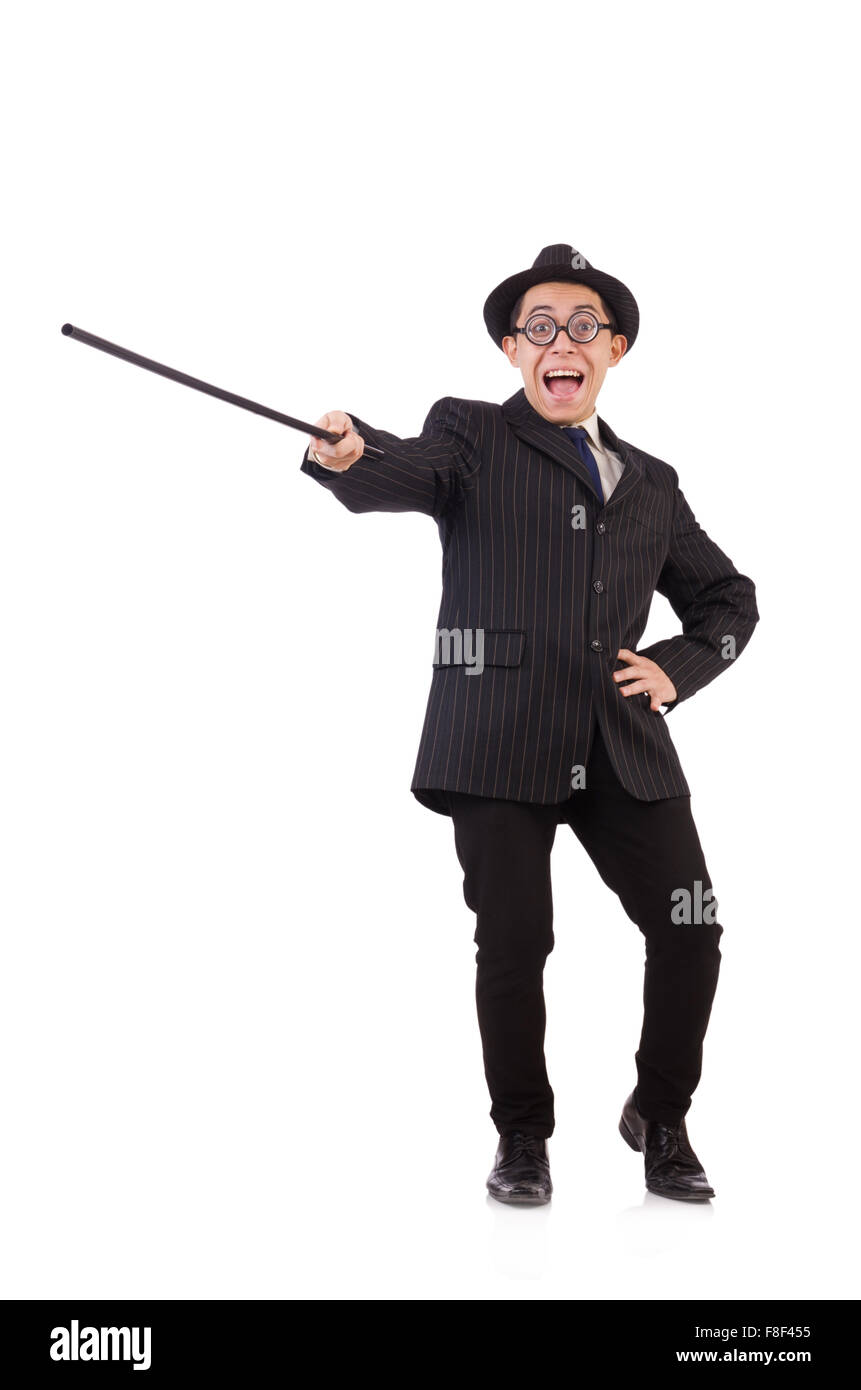 Funny gentleman in striped suit isolated on white Stock Photo - Alamy