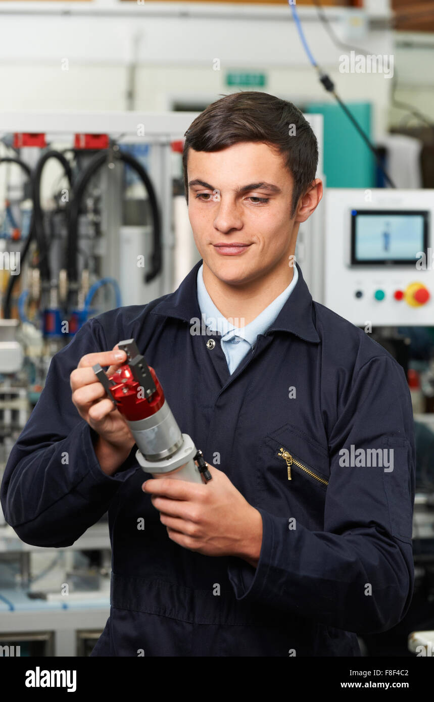 Trainee Engineer Checking Component In Factory Stock Photo - Alamy