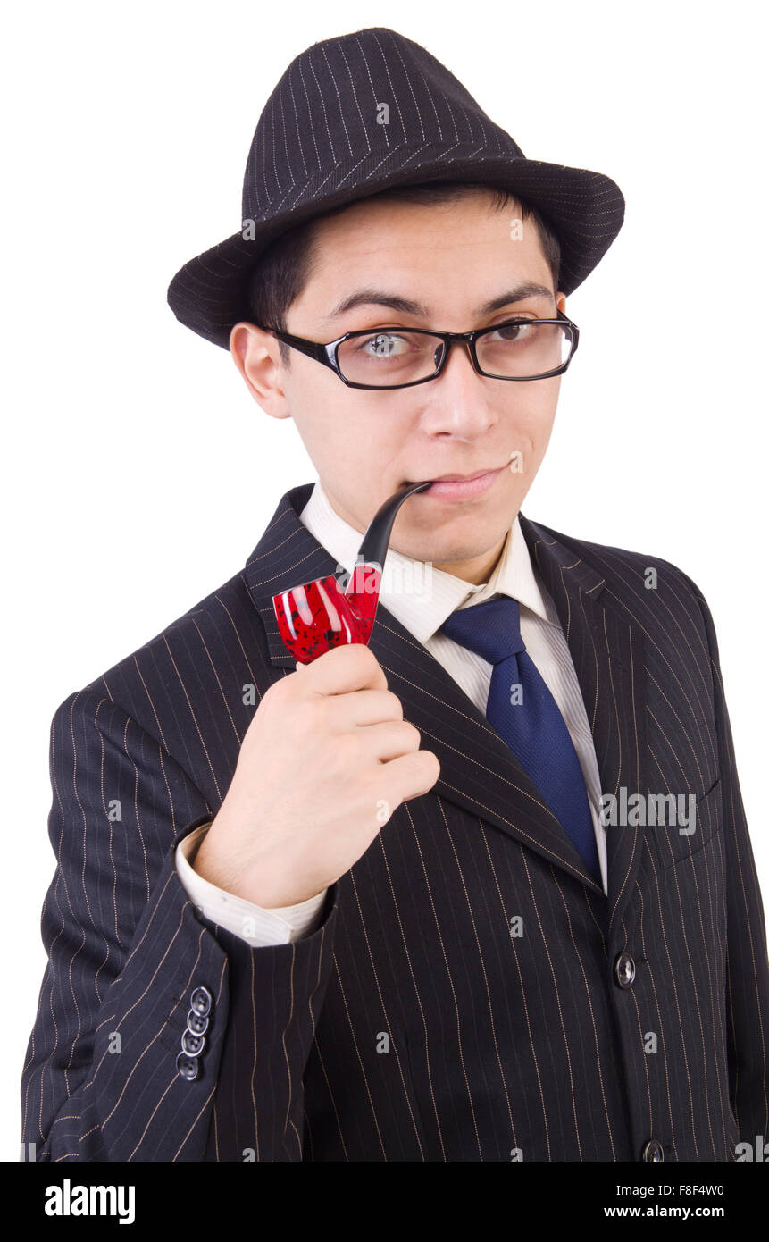 Funny gentleman in striped suit isolated on white Stock Photo - Alamy