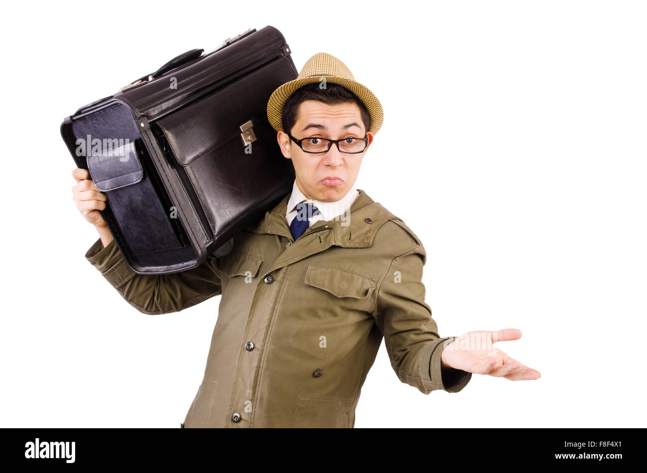 Young man with briefcase isolated on white Stock Photo - Alamy