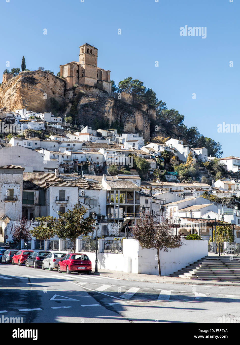 Church on top of the mountain in the Spanish village of Montefrio in ...