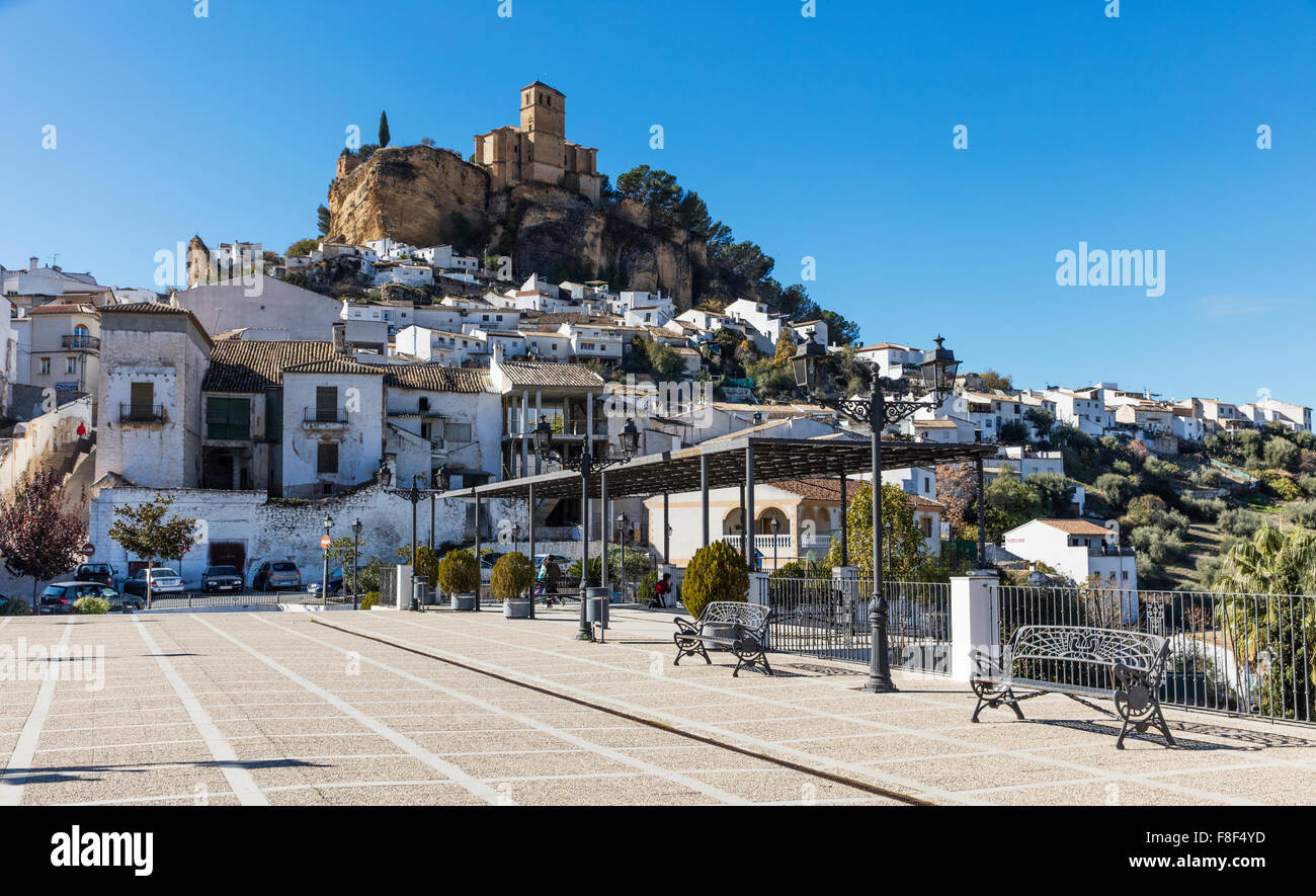 The Spanish village of Montefrio with a church on top of the mountain ...