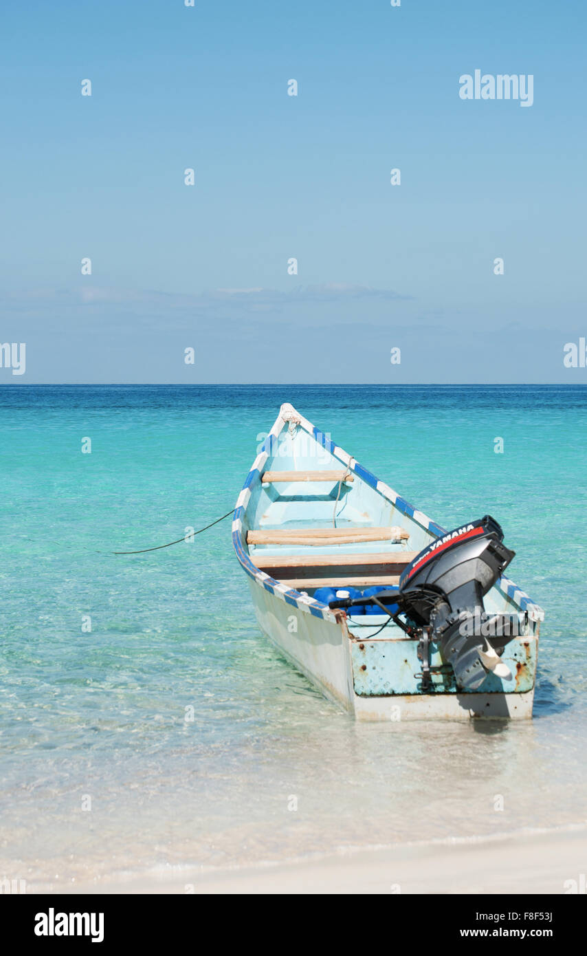 A speedboat in the protected area of Shauab beach, Gulf of Aden ...
