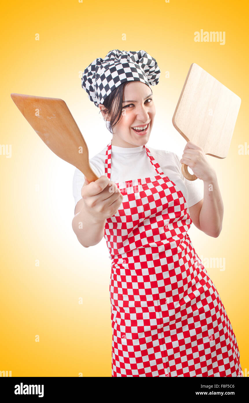 Woman cook isolated on the white Stock Photo - Alamy