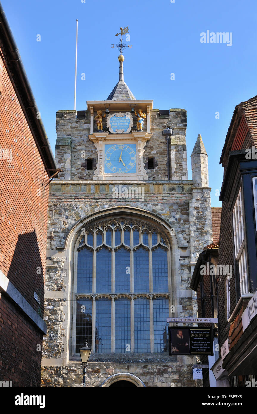 The tower of the historic St Mary's church at Rye, East Sussex, UK ...
