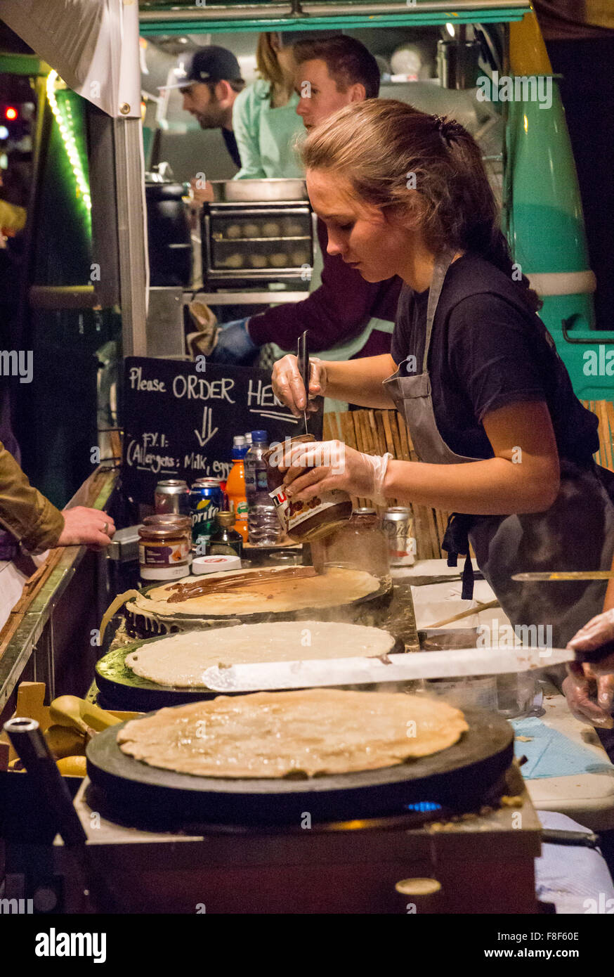 Traditional French Crepe food stall at night in Leeds city centre Stock ...
