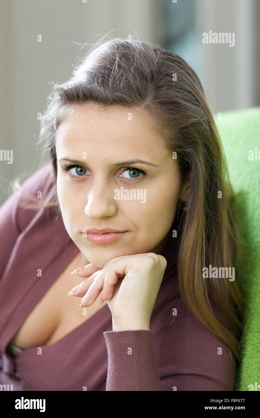 Portrait of beauty calm girl in home interior Stock Photo - Alamy