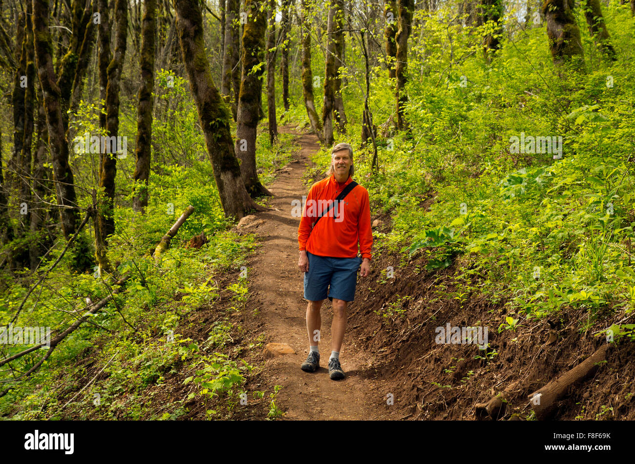 WA12252-00...WASHINGTON - Hiker on the Cape Horn Trail in the Columbia ...