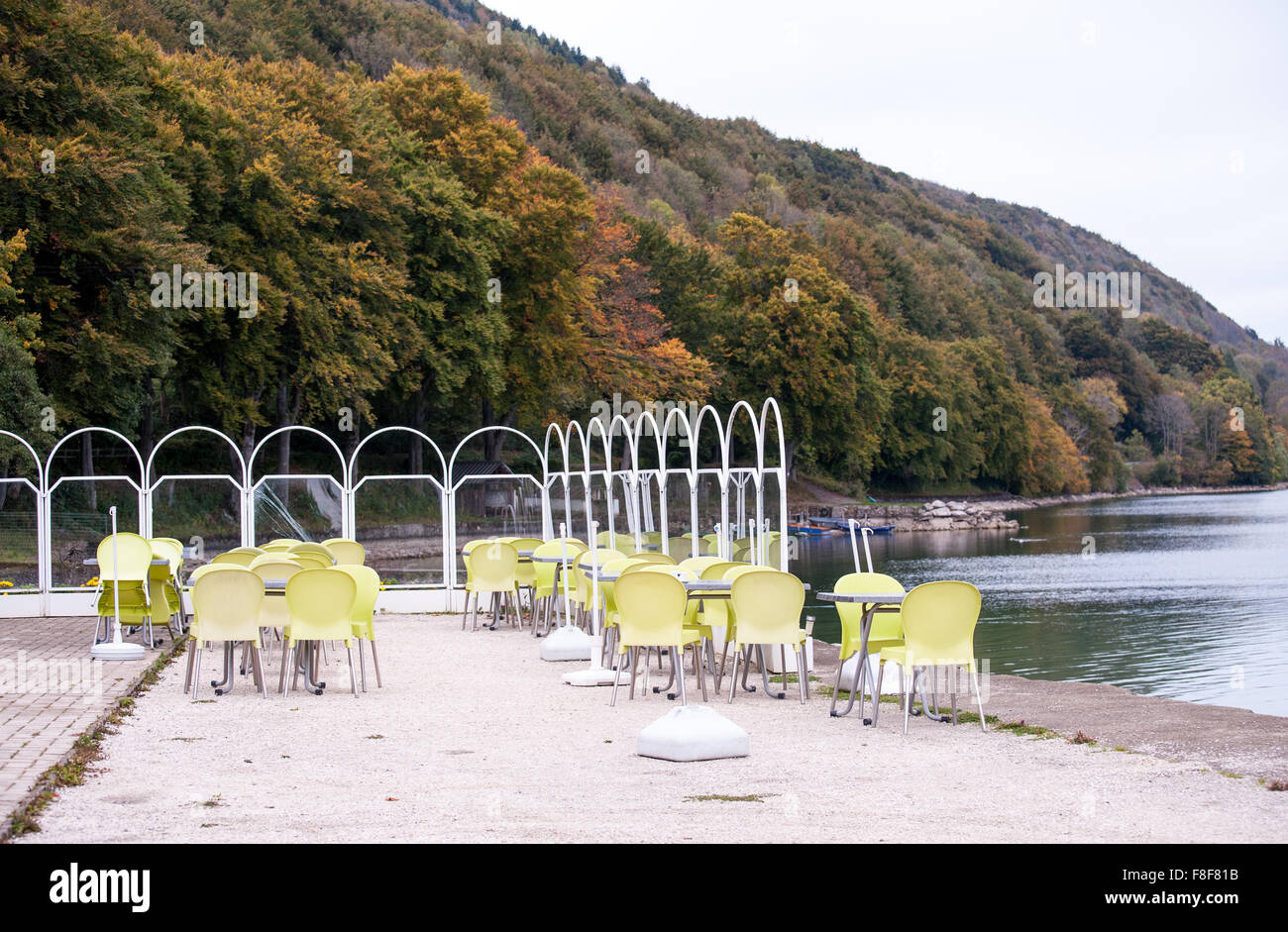 Cafe on the jetty Grand lac de Laffrey , France Stock Photo - Alamy