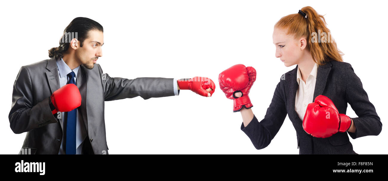 Two people boxing each other isolated on white Stock Photo - Alamy