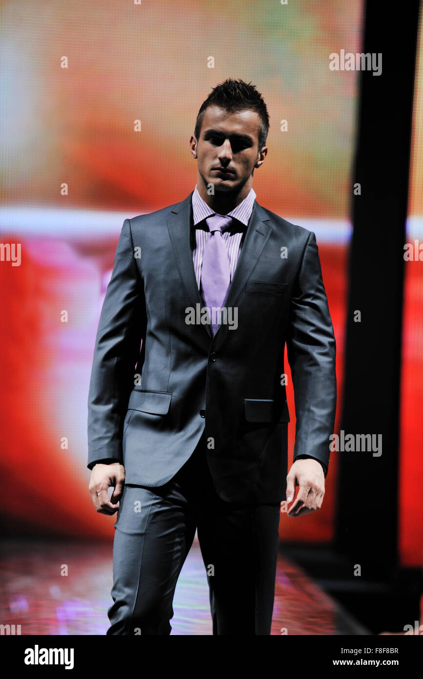 handsome man male model at fashion show stage event Stock Photo - Alamy