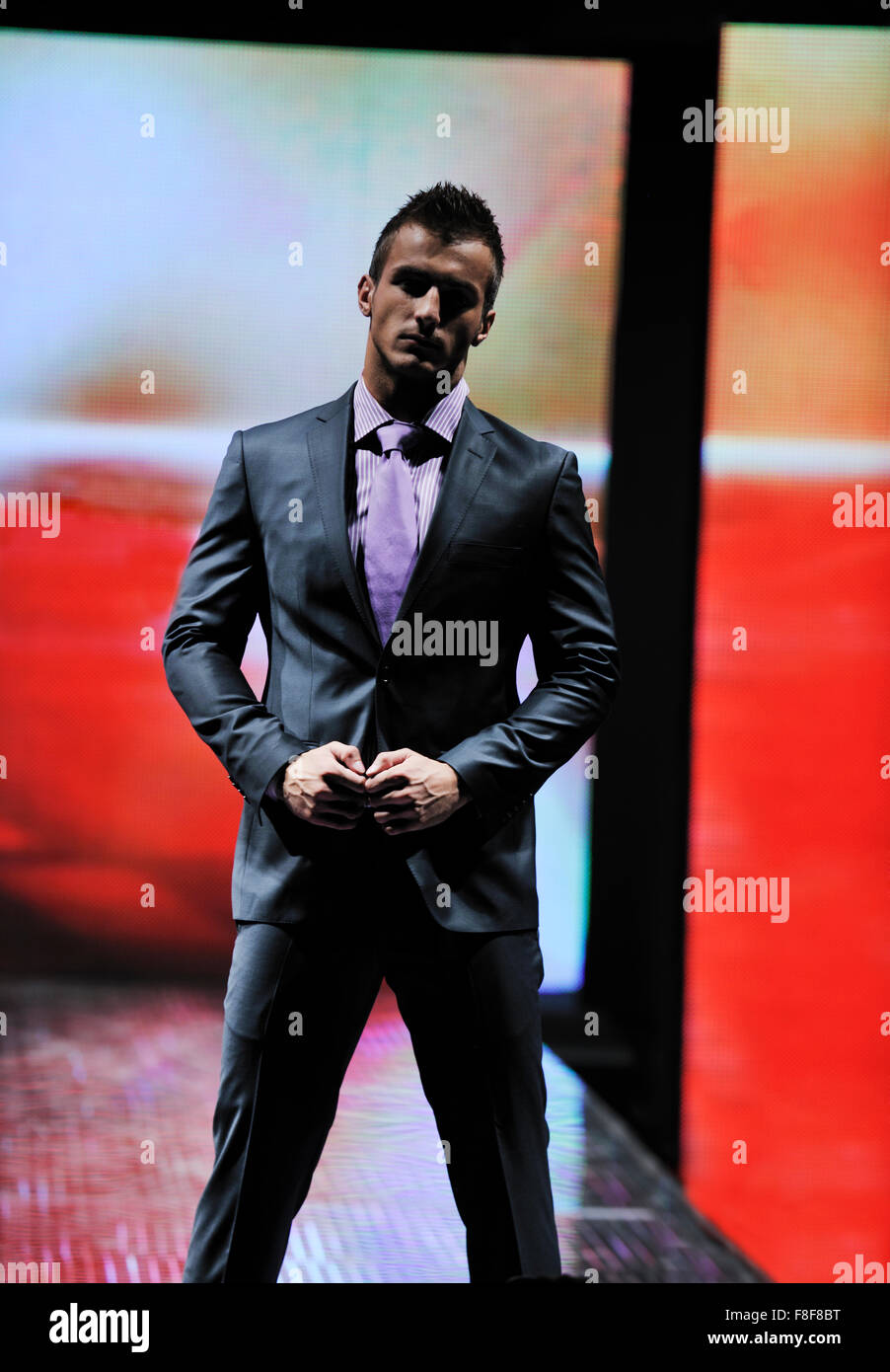 handsome man male model at fashion show stage event Stock Photo - Alamy