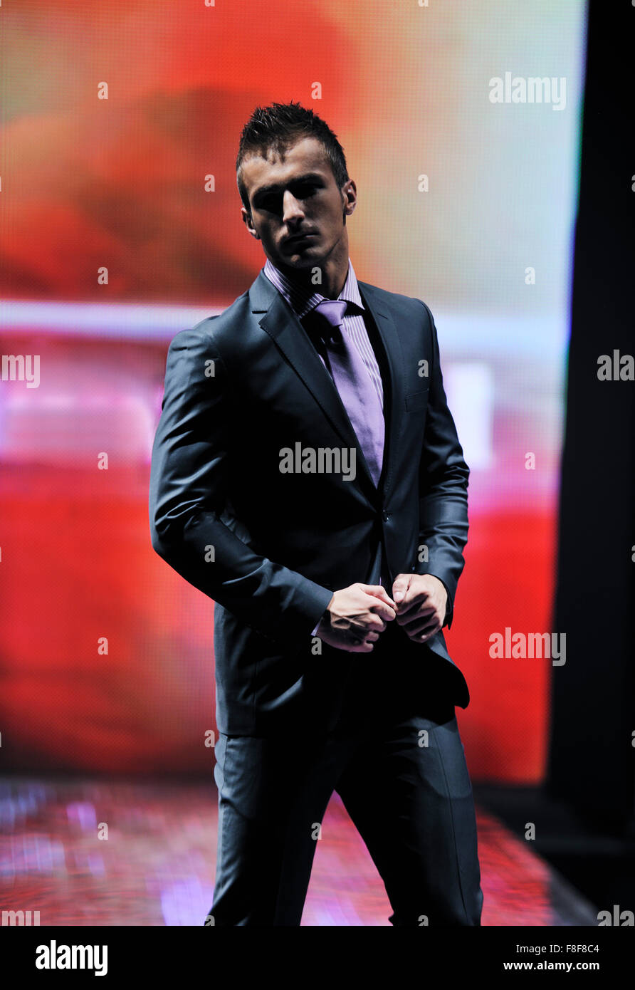 handsome man male model at fashion show stage event Stock Photo - Alamy