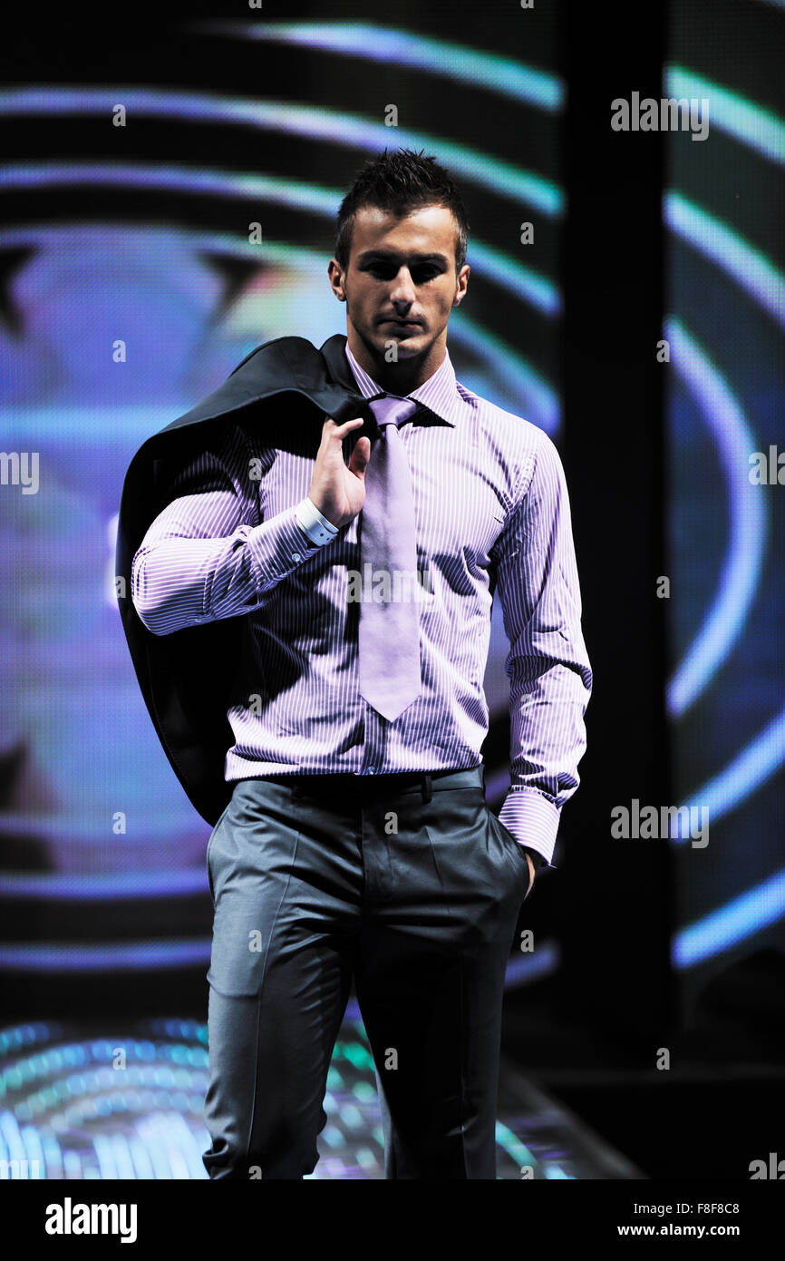 handsome man male model at fashion show stage event Stock Photo - Alamy