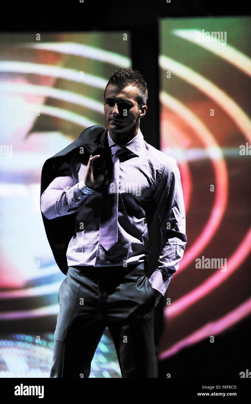 handsome man male model at fashion show stage event Stock Photo - Alamy