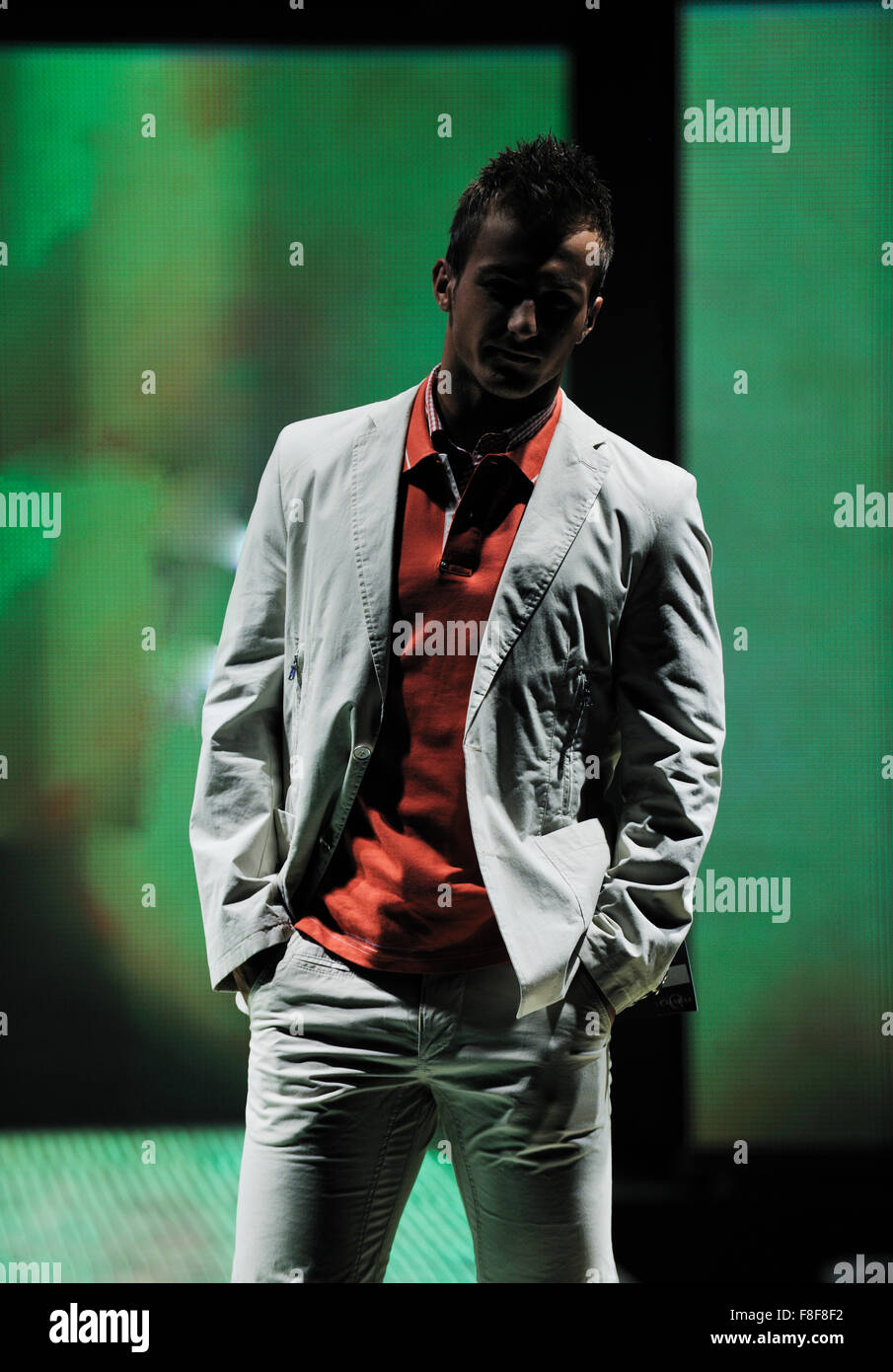 handsome man male model at fashion show stage event Stock Photo - Alamy