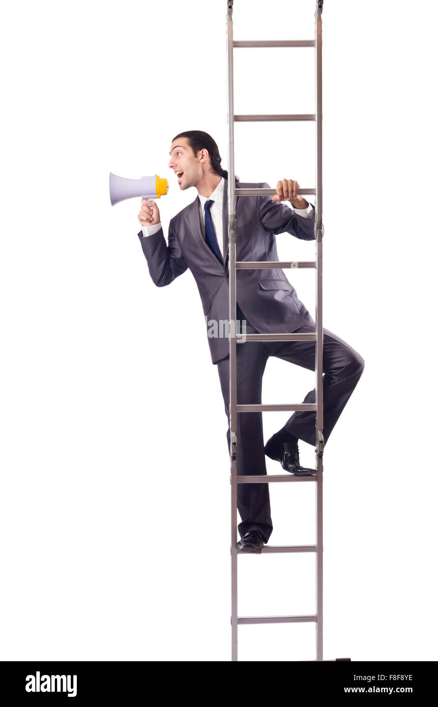Businessman climbing the ladder isolated on white Stock Photo - Alamy