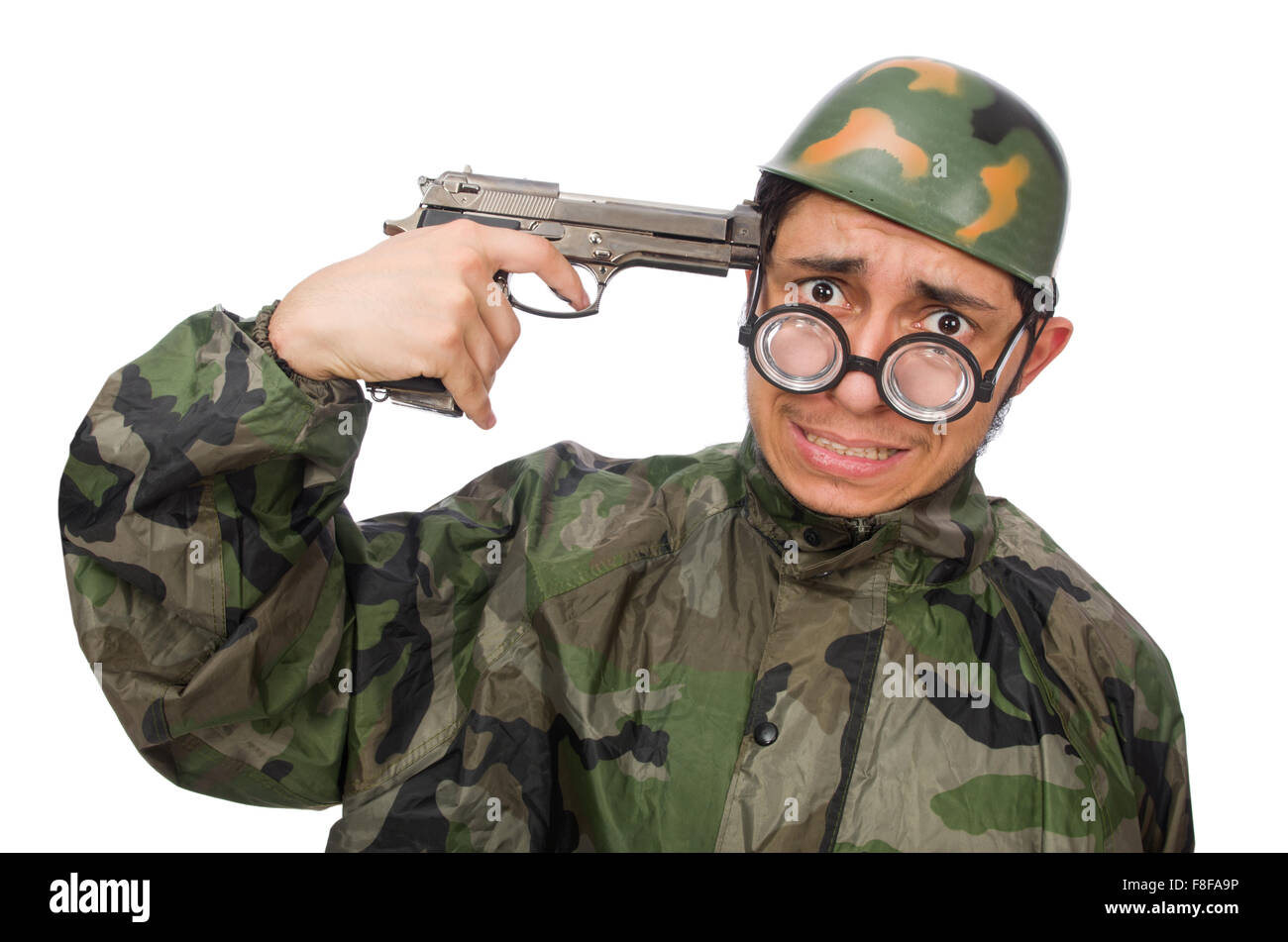 Military man with a gun isolated on white Stock Photo - Alamy