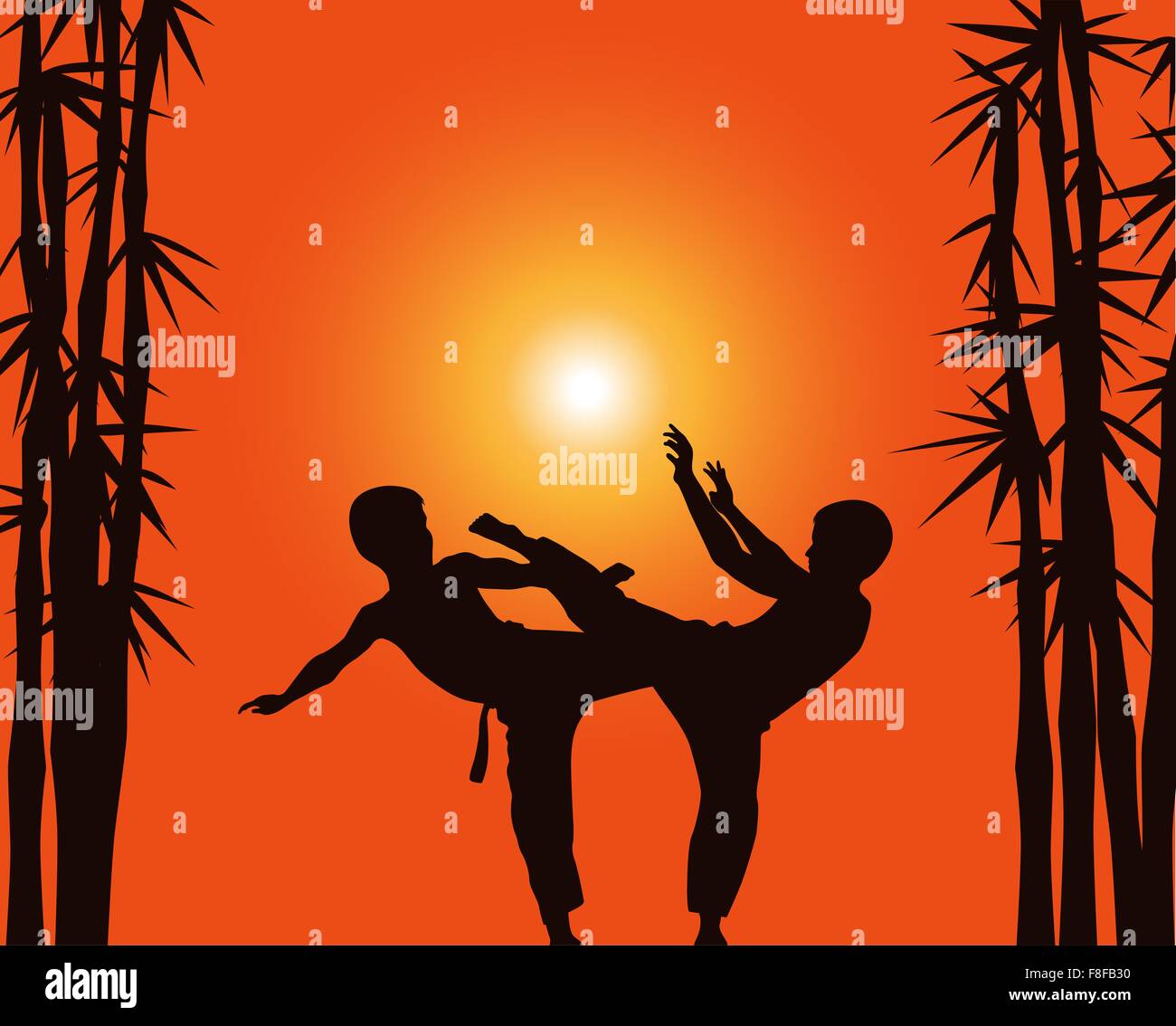 Two boys demonstrate karate on a background a sun Stock Photo - Alamy