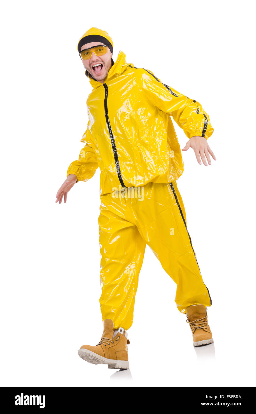 Modern dancer in yellow dress isolated on white Stock Photo - Alamy