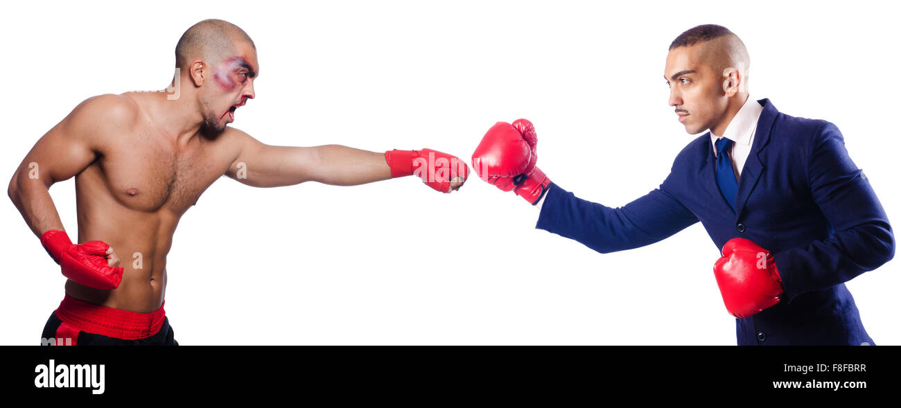 Two businessmen boxing isolated on the white Stock Photo - Alamy