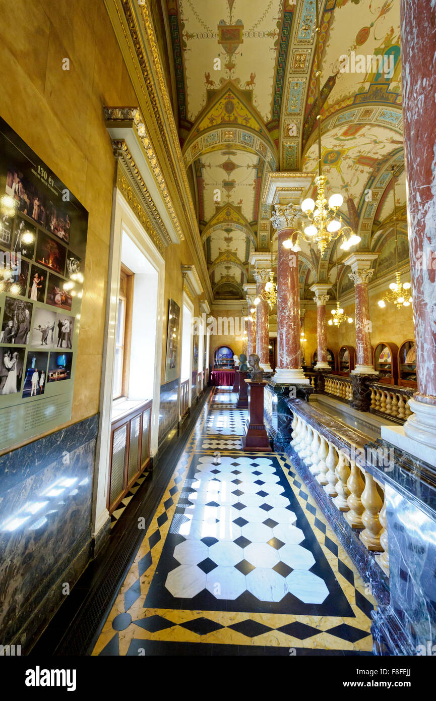 The beautiful interior with marble pillars and decorated ceiling at the ...