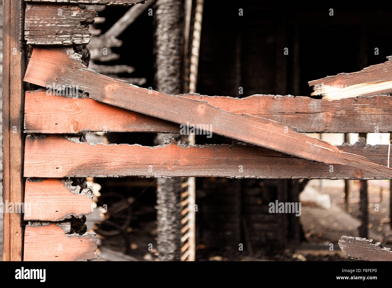 Burnt broken wood wall Stock Photo - Alamy