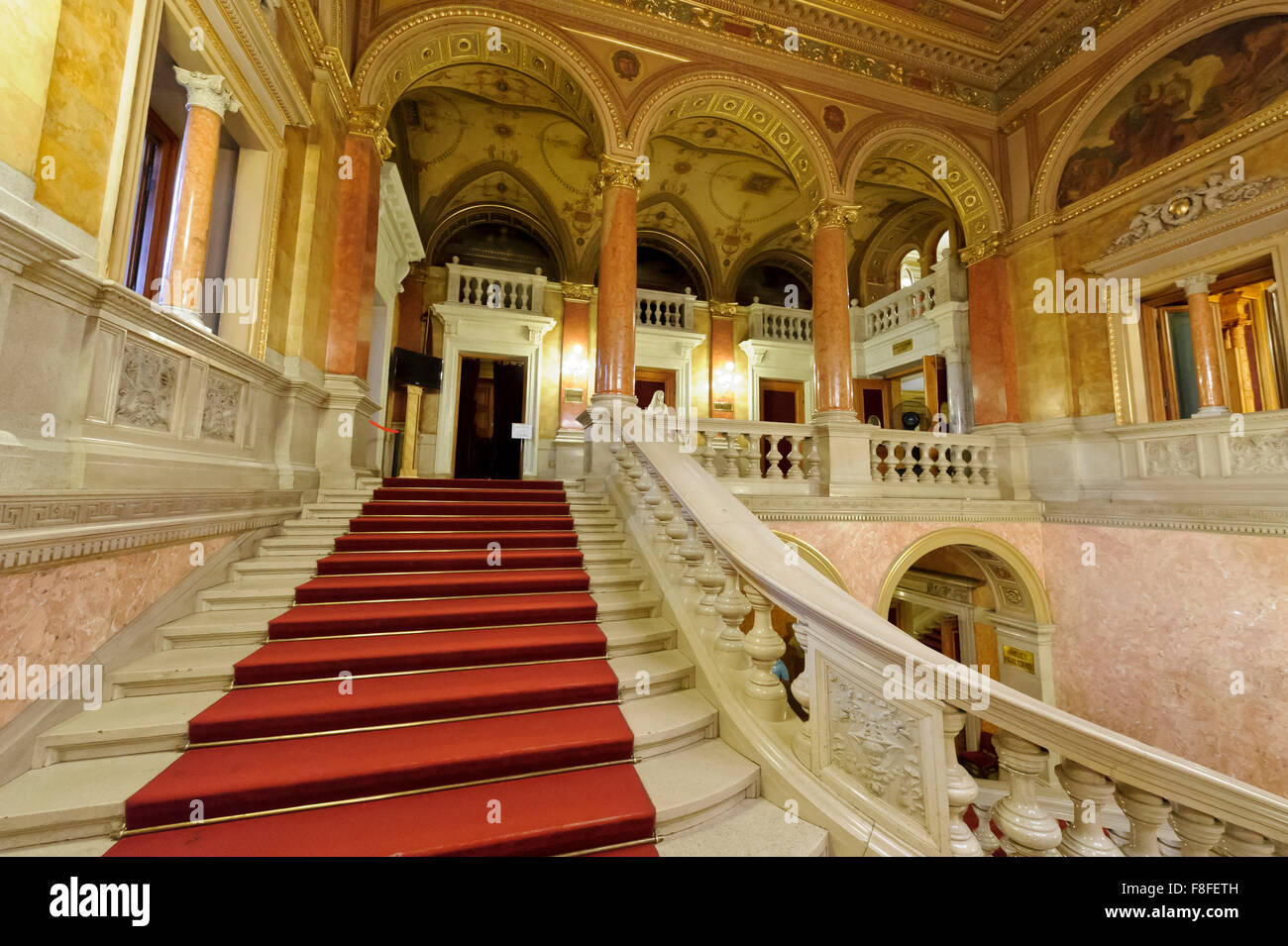 The main staircase inside the Hungarian State Opera House in Budapest ...