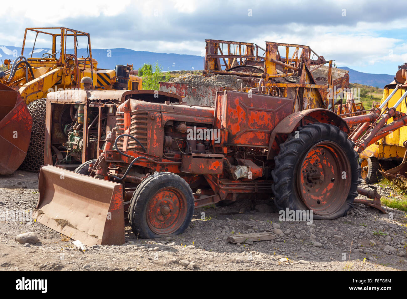 Old rusty and weathered bulldozers. Outdoors horizontal shot Stock ...