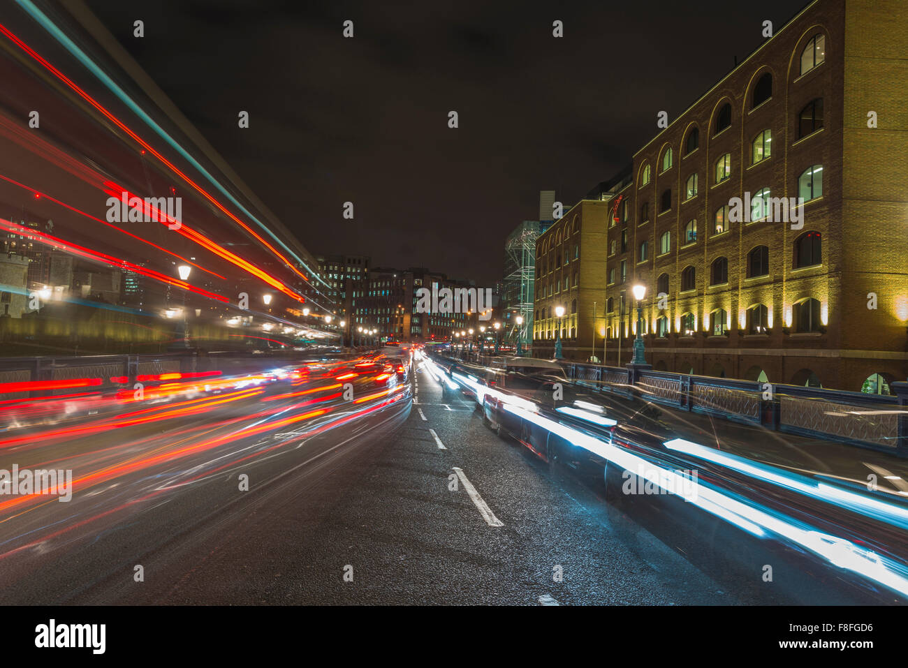 Traffic light trails in central London at night Stock Photo - Alamy