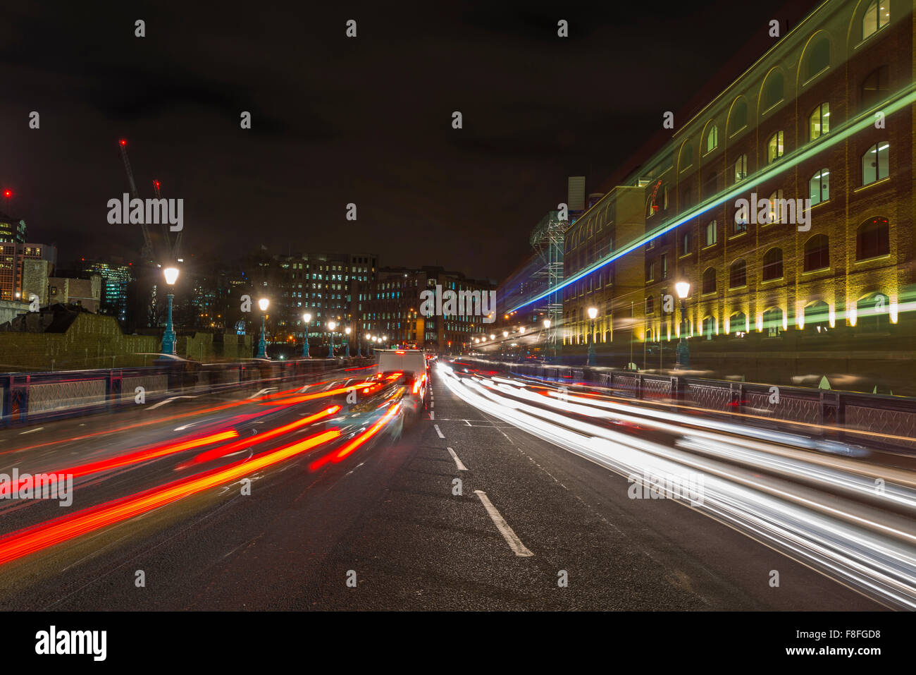Traffic light trails in central London at night Stock Photo - Alamy