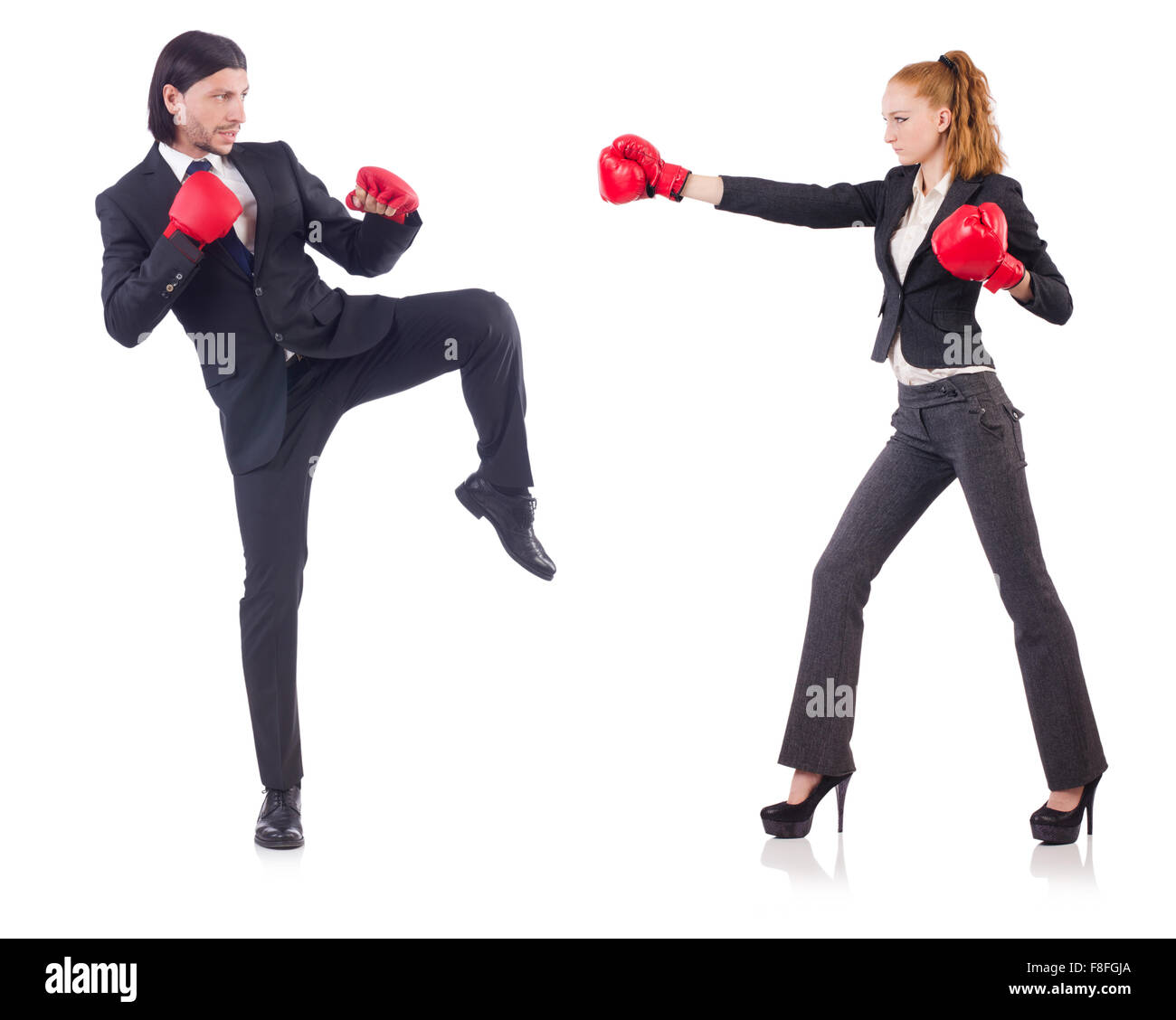 Two people boxing each other isolated on white Stock Photo - Alamy