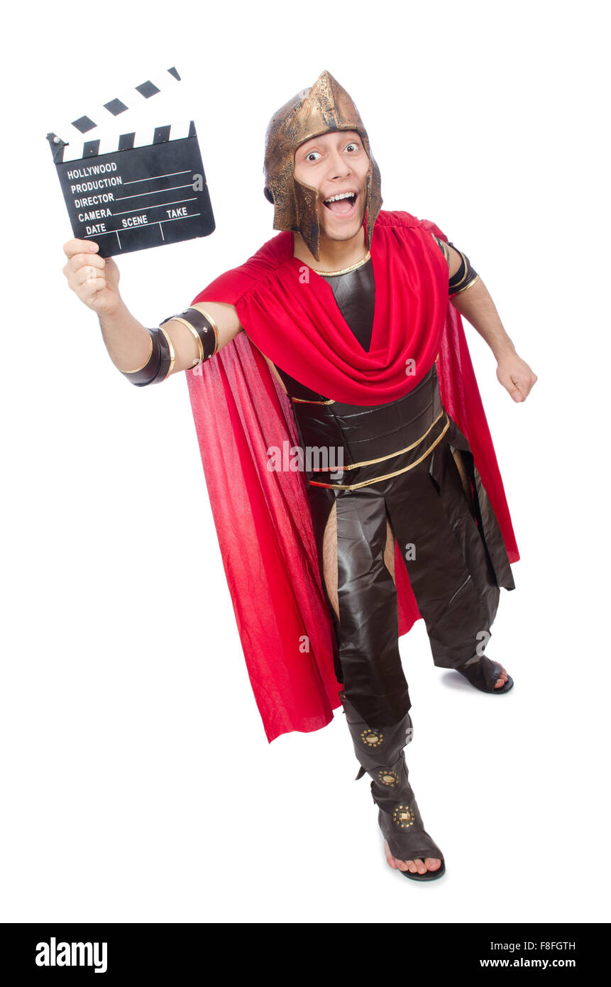 Gladiator with clapboard isolated on white Stock Photo - Alamy